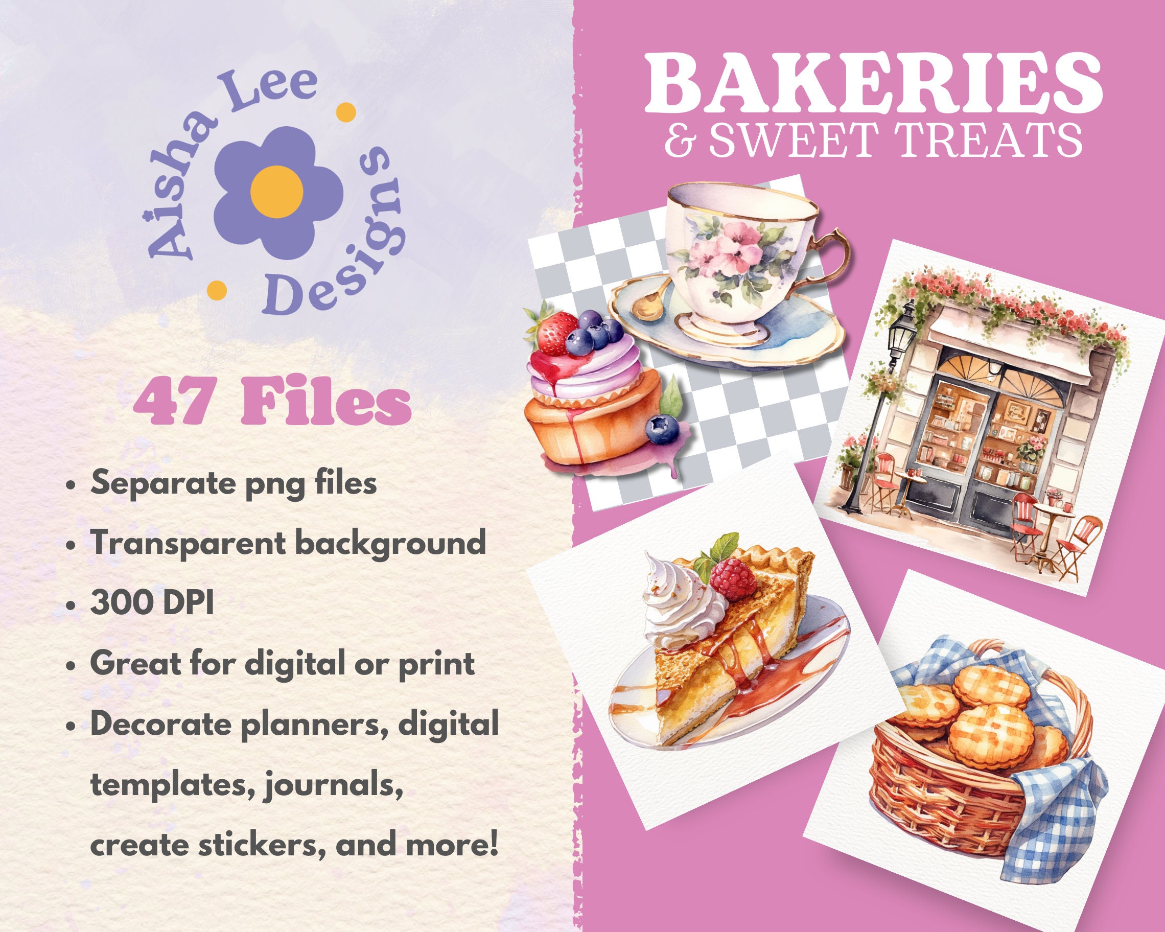 Watercolor Bakery Clipart, Png Baking Clipart, Bread, Bakery Shop ...