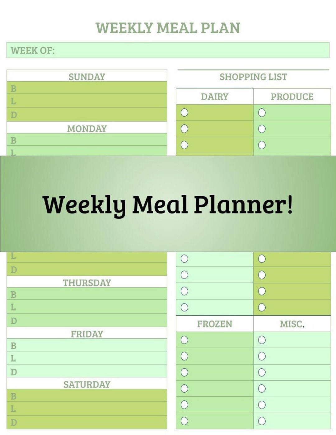 Weekly Meal Plan Digital Template-printable or Use Digitally - Etsy