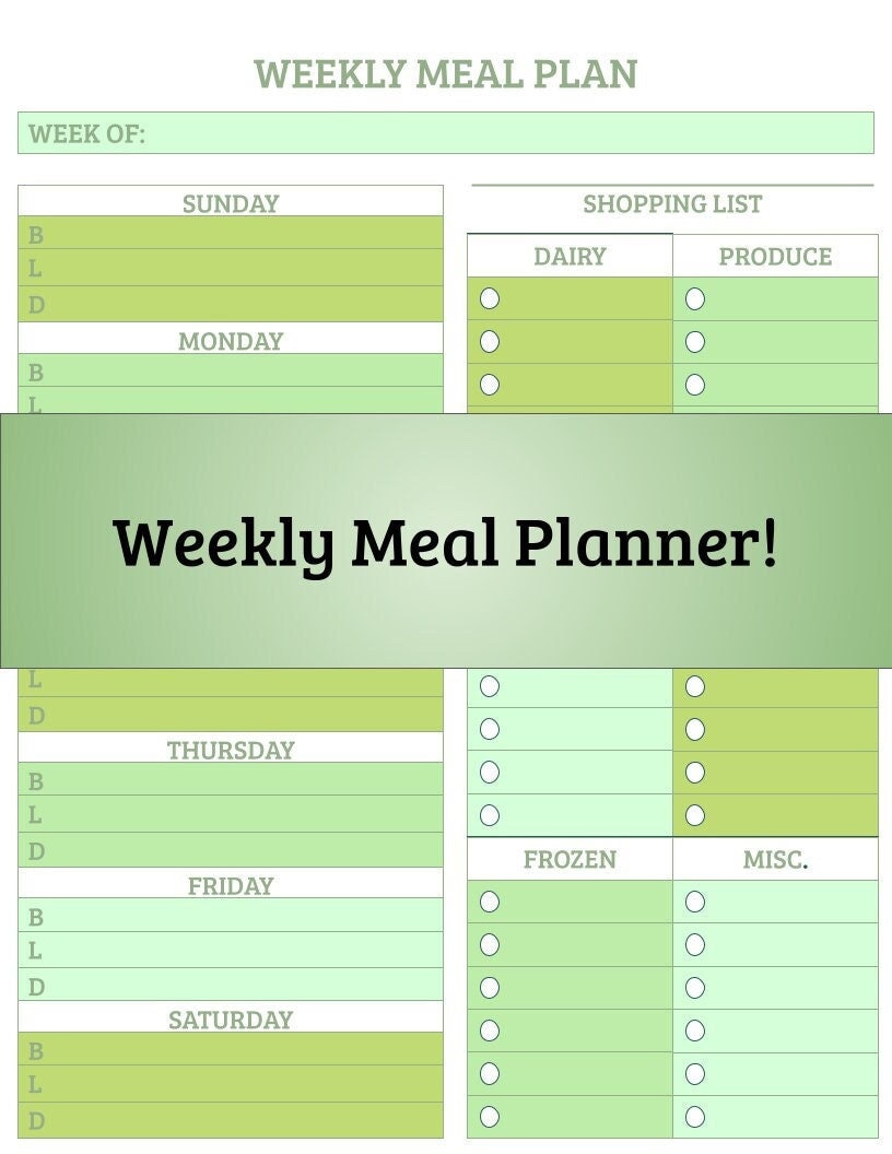 Weekly Meal Plan Digital Template-printable or Use Digitally - Etsy
