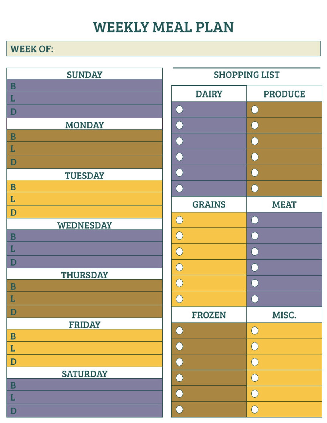 Weekly Meal Plan Digital Template-printable or Use Digitally - Etsy