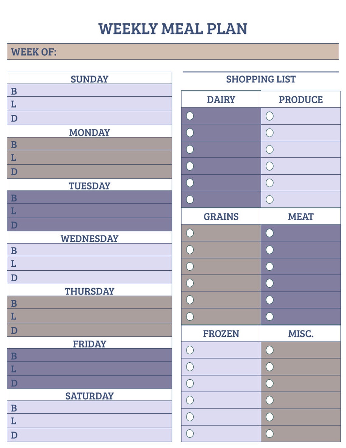 Weekly Meal Plan Digital Template-printable or Use Digitally - Etsy