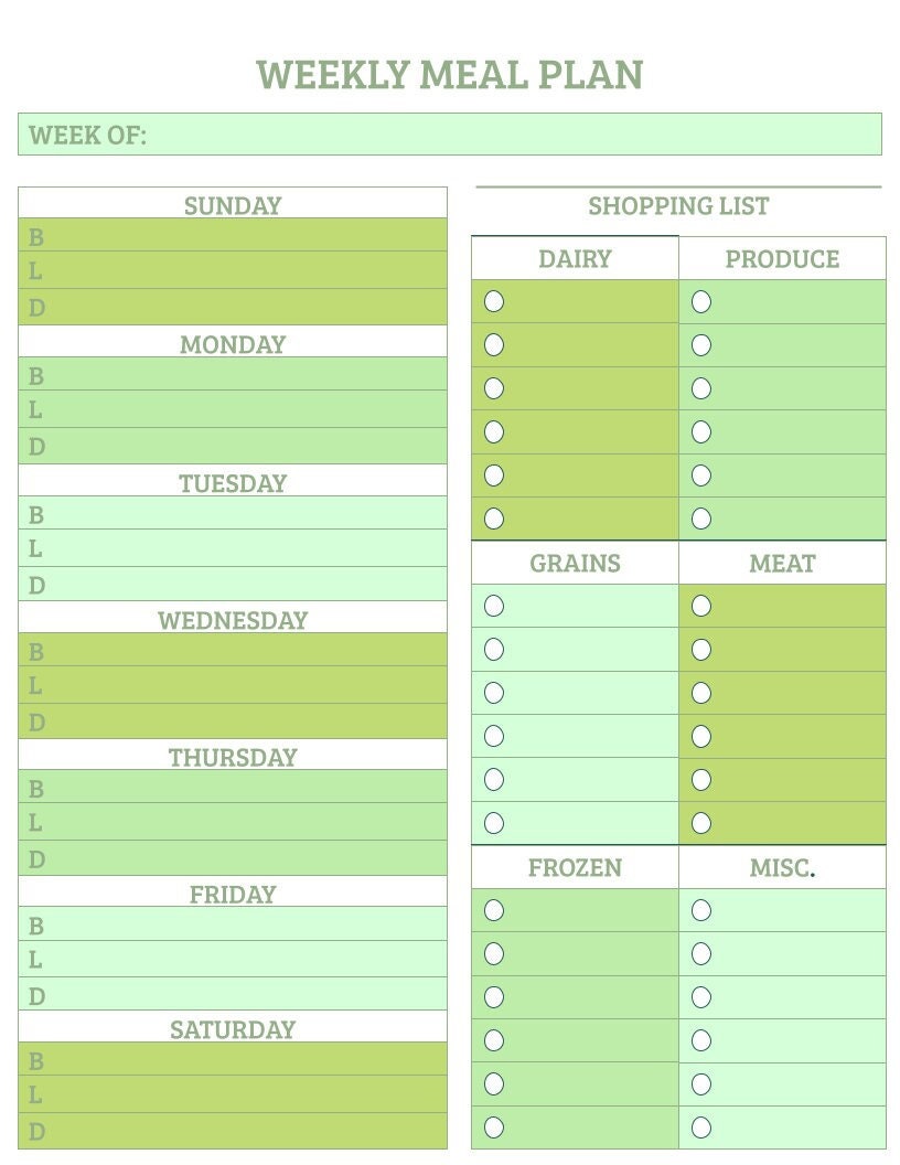 Weekly Meal Plan Digital Template-printable or Use Digitally - Etsy
