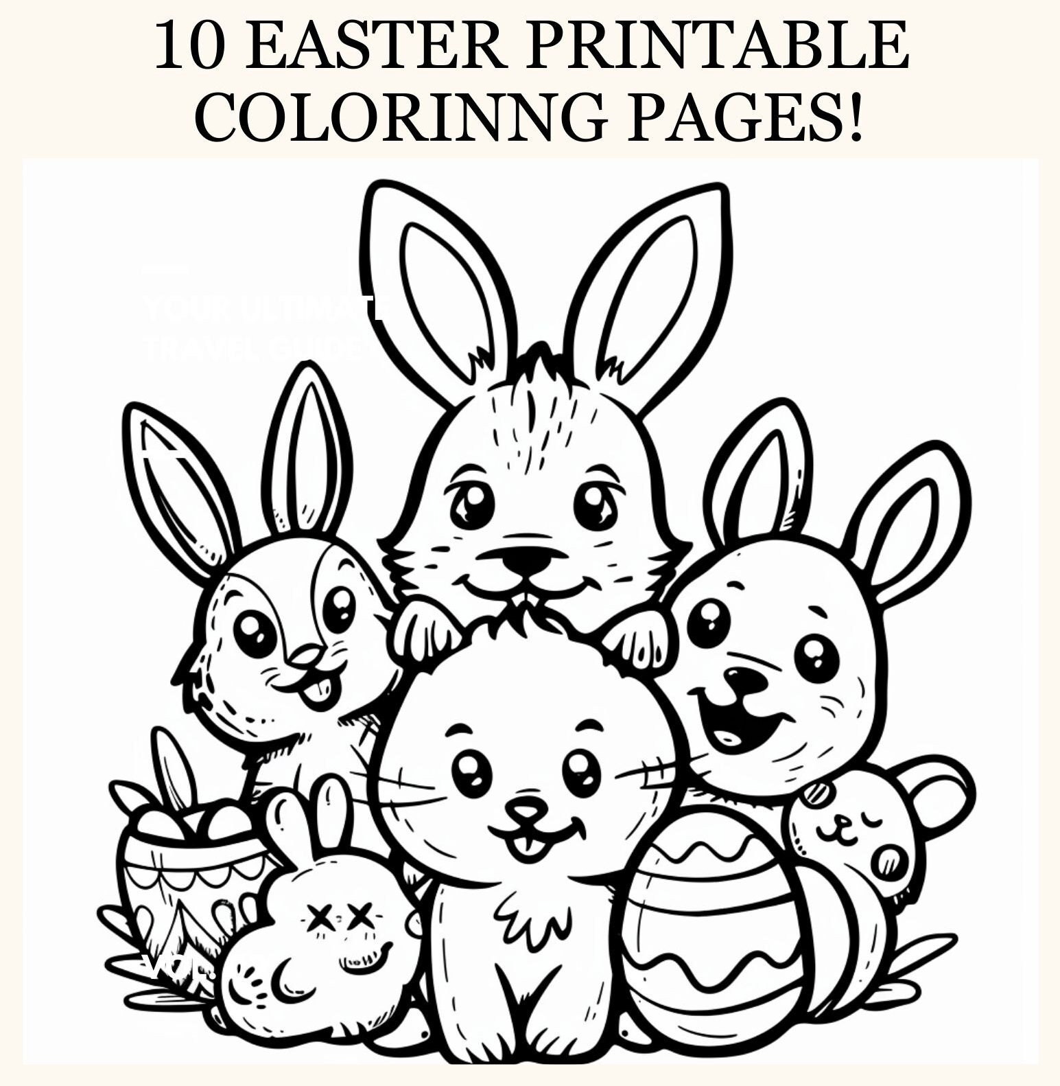 Digital Download 10 Easter Coloring Pages for Kids! Different Cartoon ...