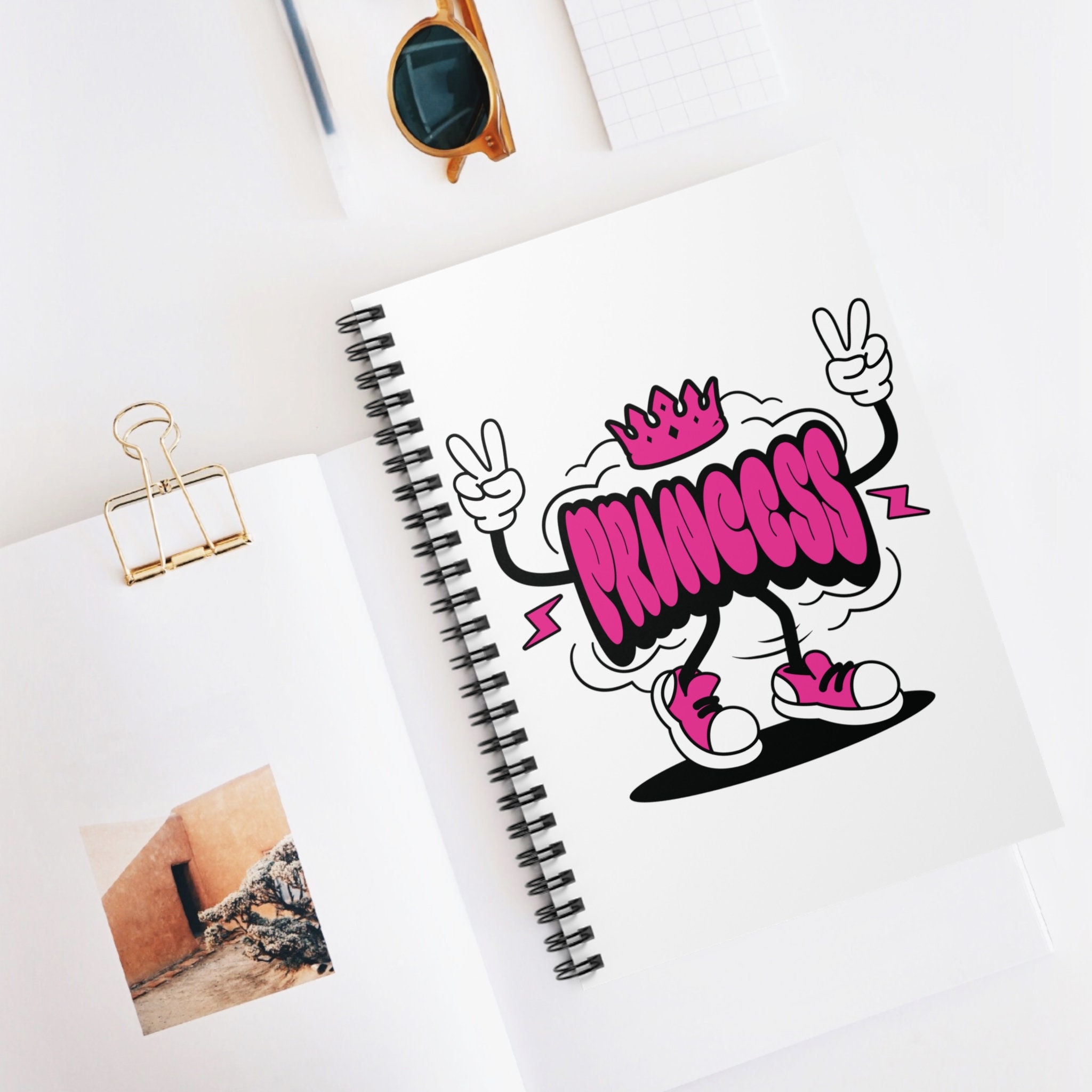 Princes White/pink Spiral Notebook, Cute Princess Journal, Princess ...
