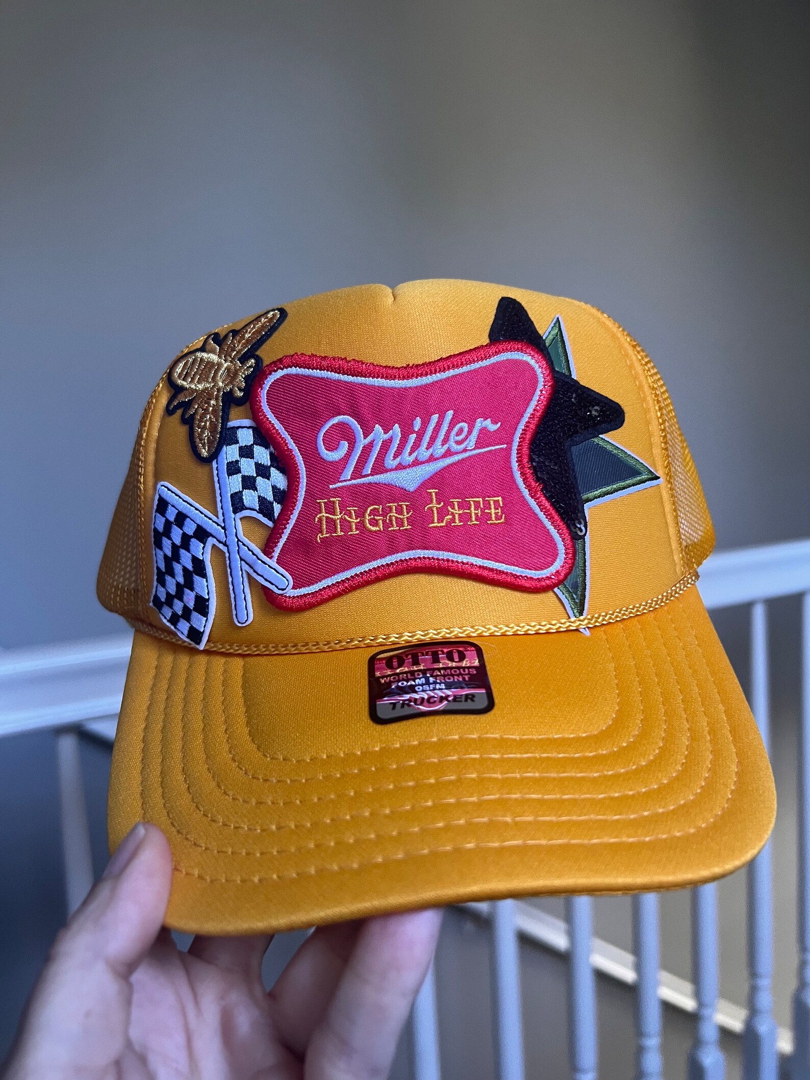 Miller High Life, Custom Trucker Hat, Racing Flags, Camo, Bees, Orange ...