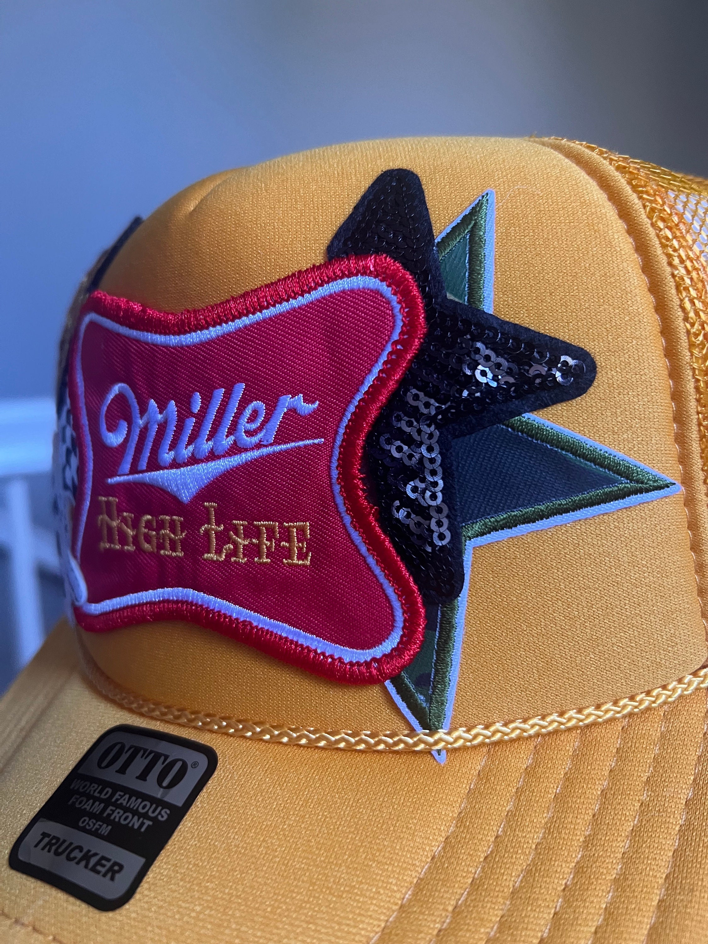 Miller High Life, Custom Trucker Hat, Racing Flags, Camo, Bees, Orange ...