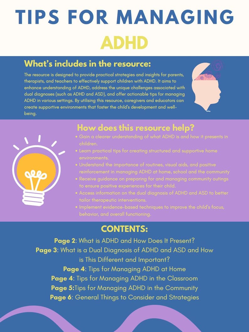 Tips for Managing ADHD 7 Page Handout - Etsy