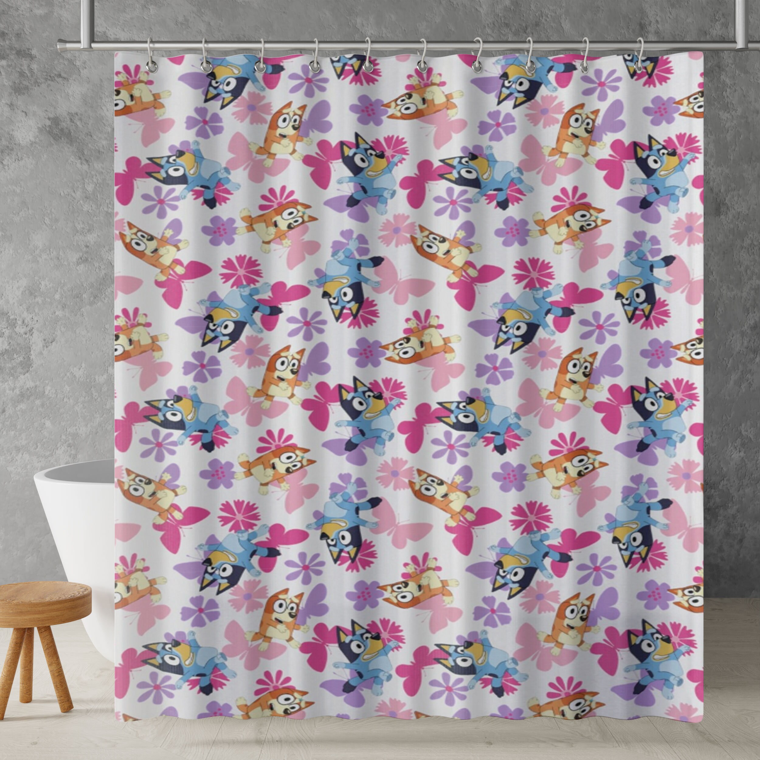 Bluey Family Summer Vacation Shower Curtain, Bluey Bingo Bathroom Decor ...