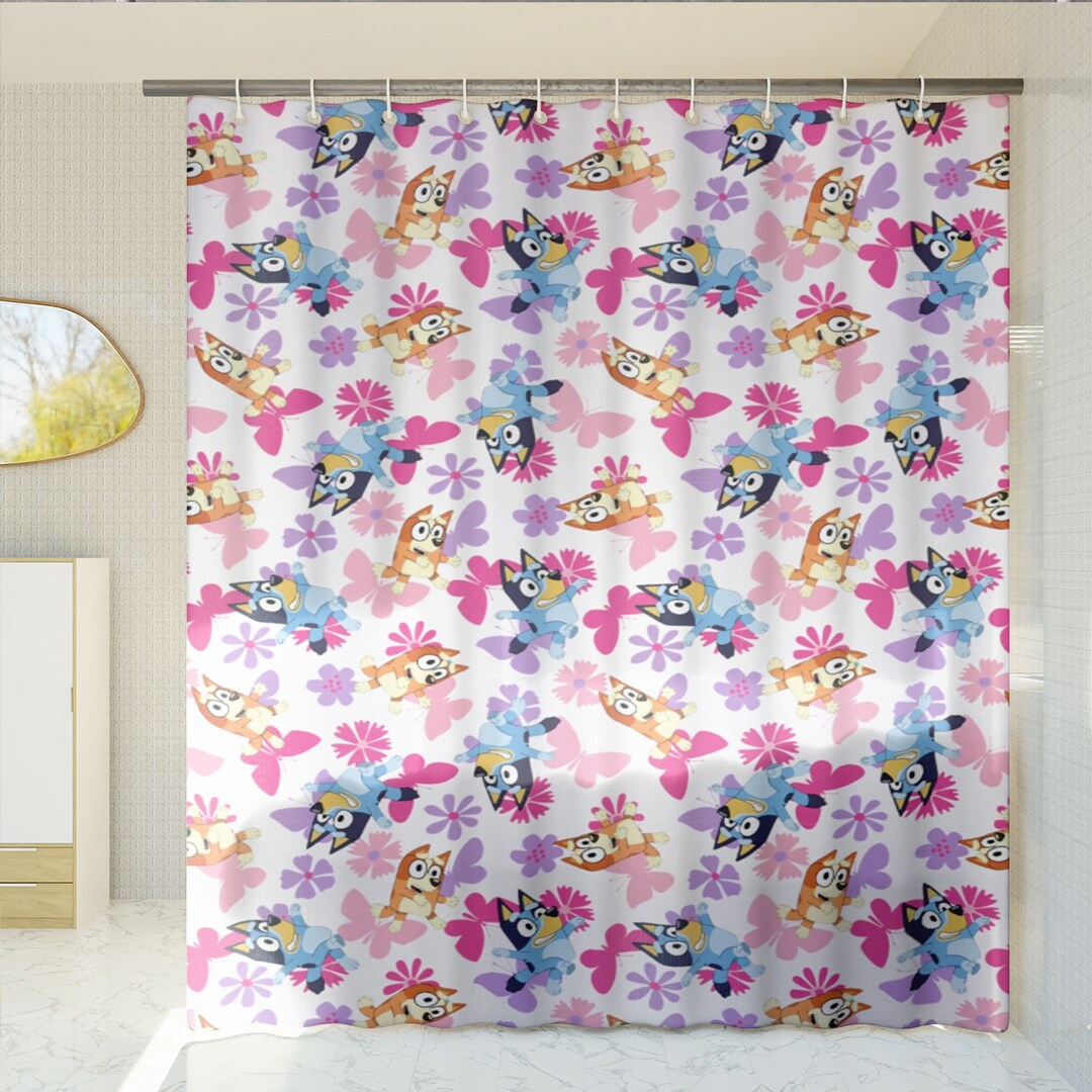 Bluey Family Summer Vacation Shower Curtain, Bluey Bingo Bathroom Decor ...
