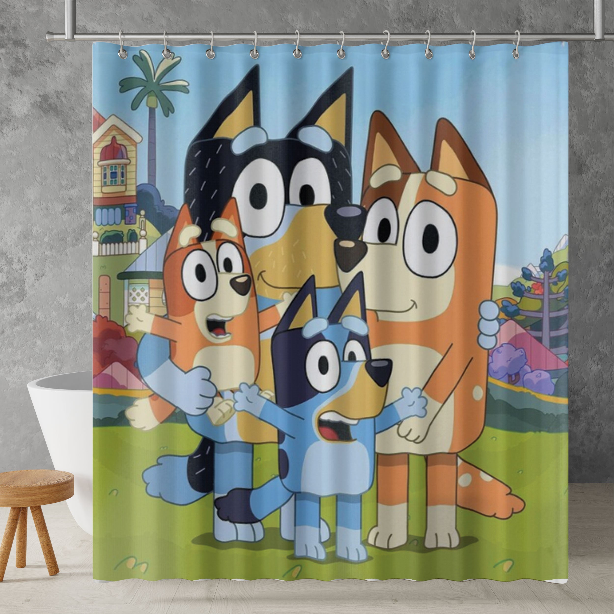 Bluey Family Summer Vacation Shower Curtain, Bluey Bingo Bathroom Decor ...