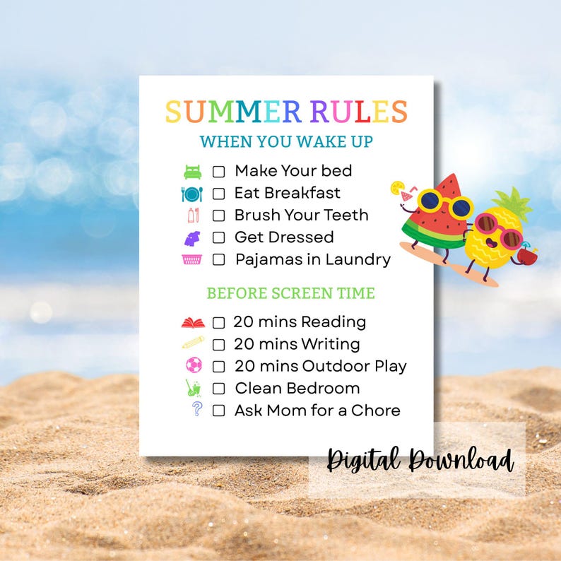 Summer Rules Sheet Checklist - Etsy