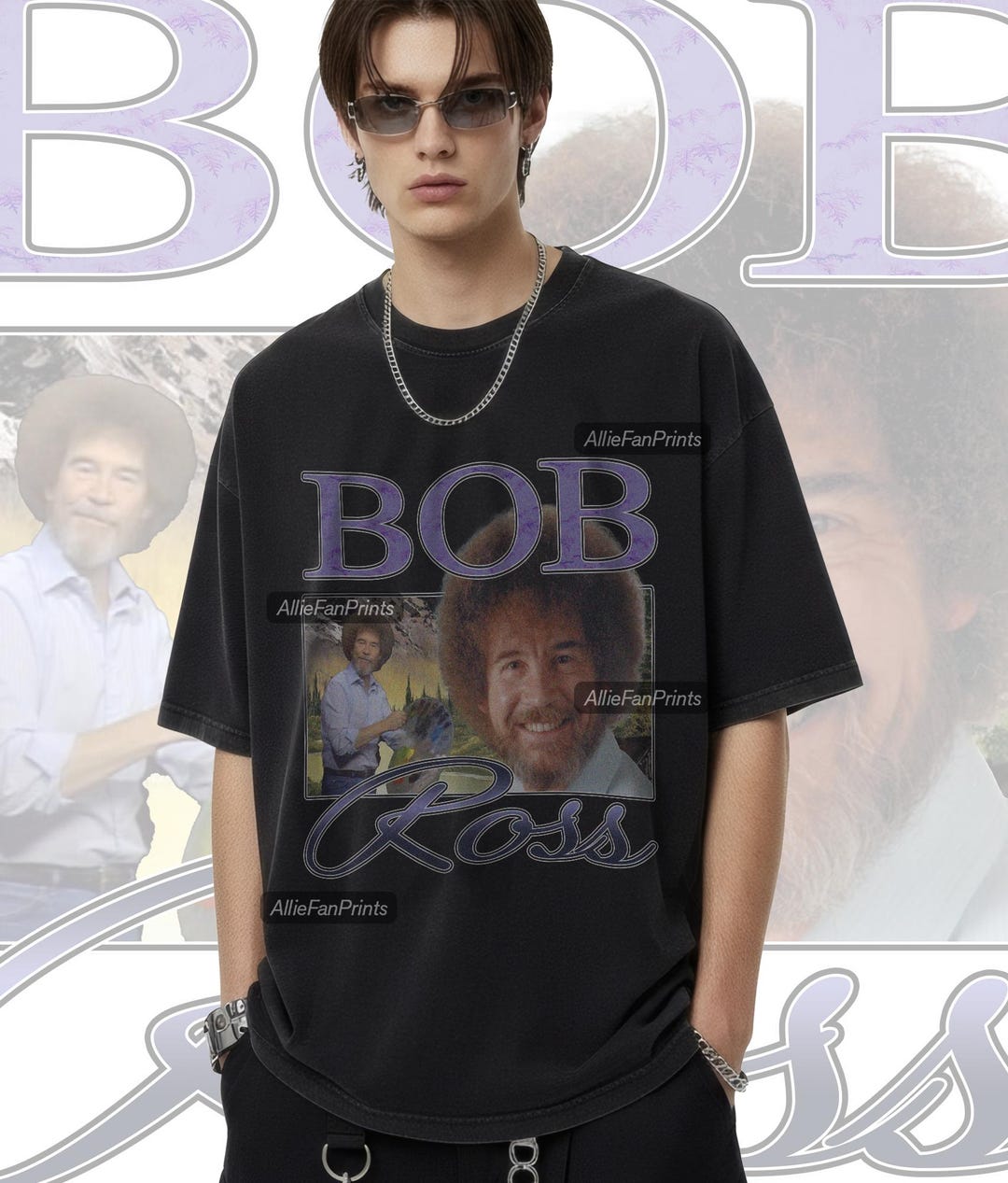 Retro Bob Ross Shirt – Vintage Bob Ross T-shirt, Happy Little Trees Tee ...