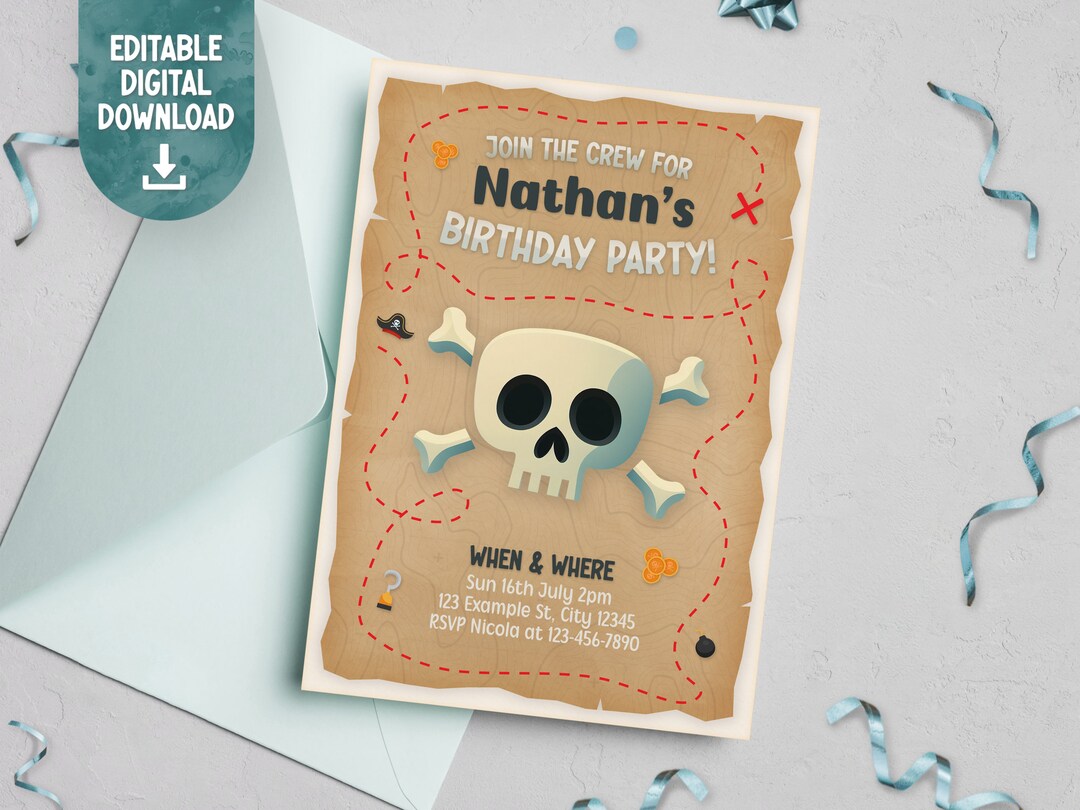 Pirate Birthday Invitation Treasure Map Birthday Invite - Etsy Australia