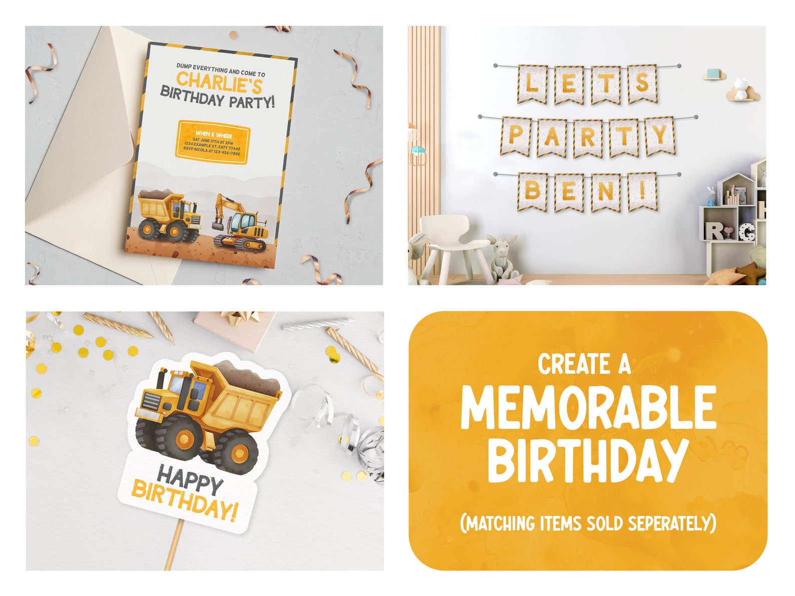 Construction Cake Topper, Builder Cake Topper, Construction Party ...