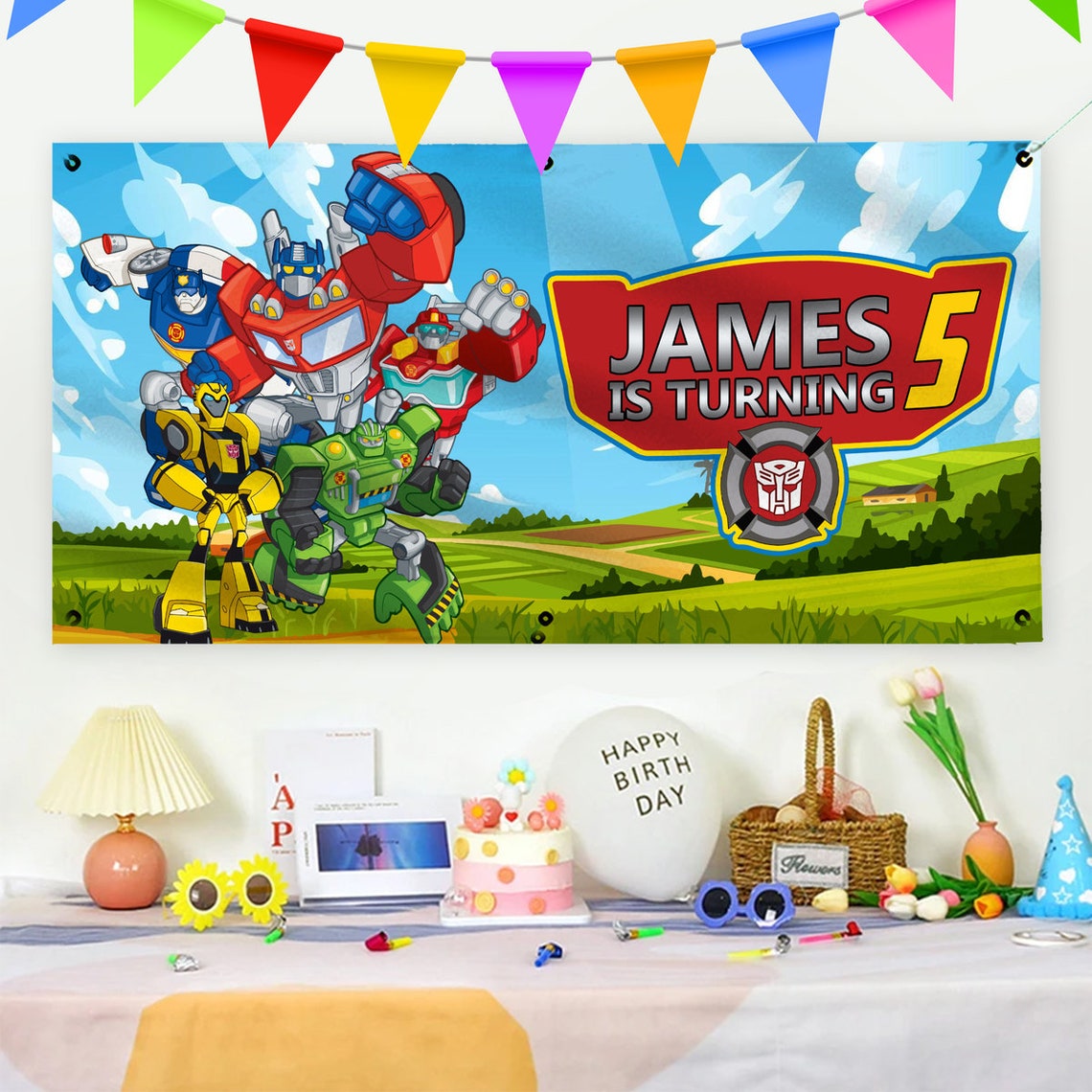Custom Transformers Rescue Bots Birthday Backdrop: Personalized Party ...