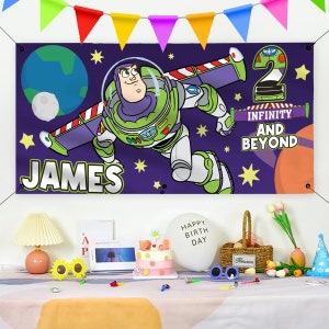 Buzz Lightyear Birthday Backdrop: Toy Story Party Banner, Custom Name ...