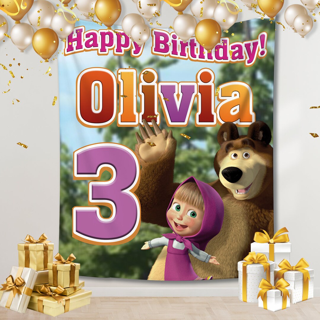Masha and the Bear Birthday Backdrop | Masha and the Bear Birthday ...