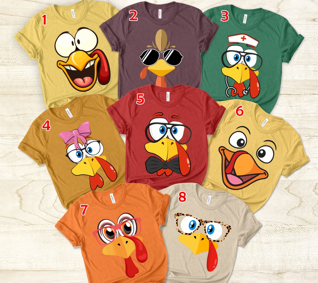 Funny Turkey Face T-shirt, Cute Turkey Face Shirt, Family Matching ...