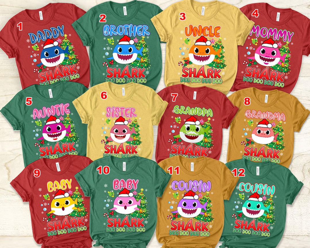 Custom Family Member Baby Shark Christmas T-shirt, Custom Baby Shark ...
