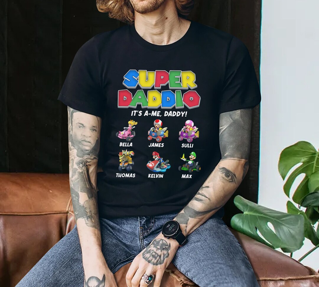 Personalized Super Mario Dad Mom Unisex T-shirt, Custom Super Daddio It ...