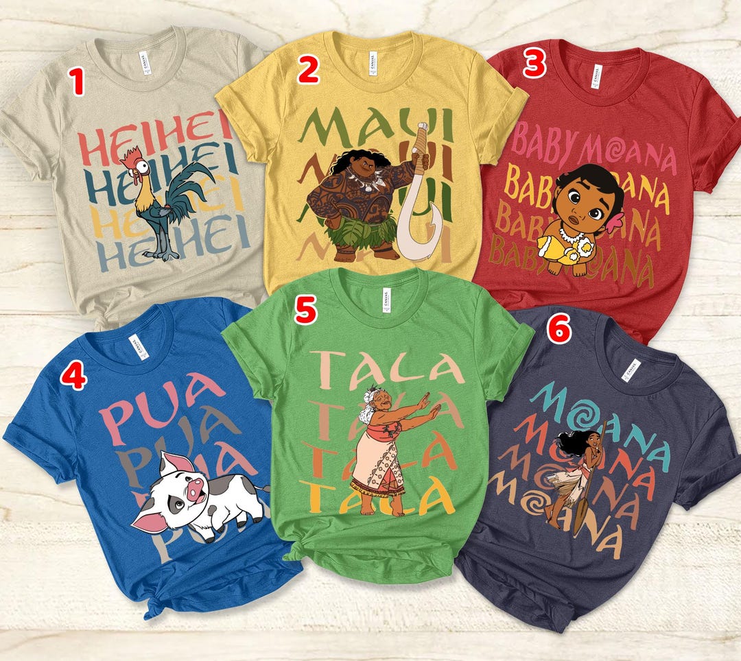 Disney Moana Characters Shirt, Disney Moana Hei Hei Pua Maui Matching ...