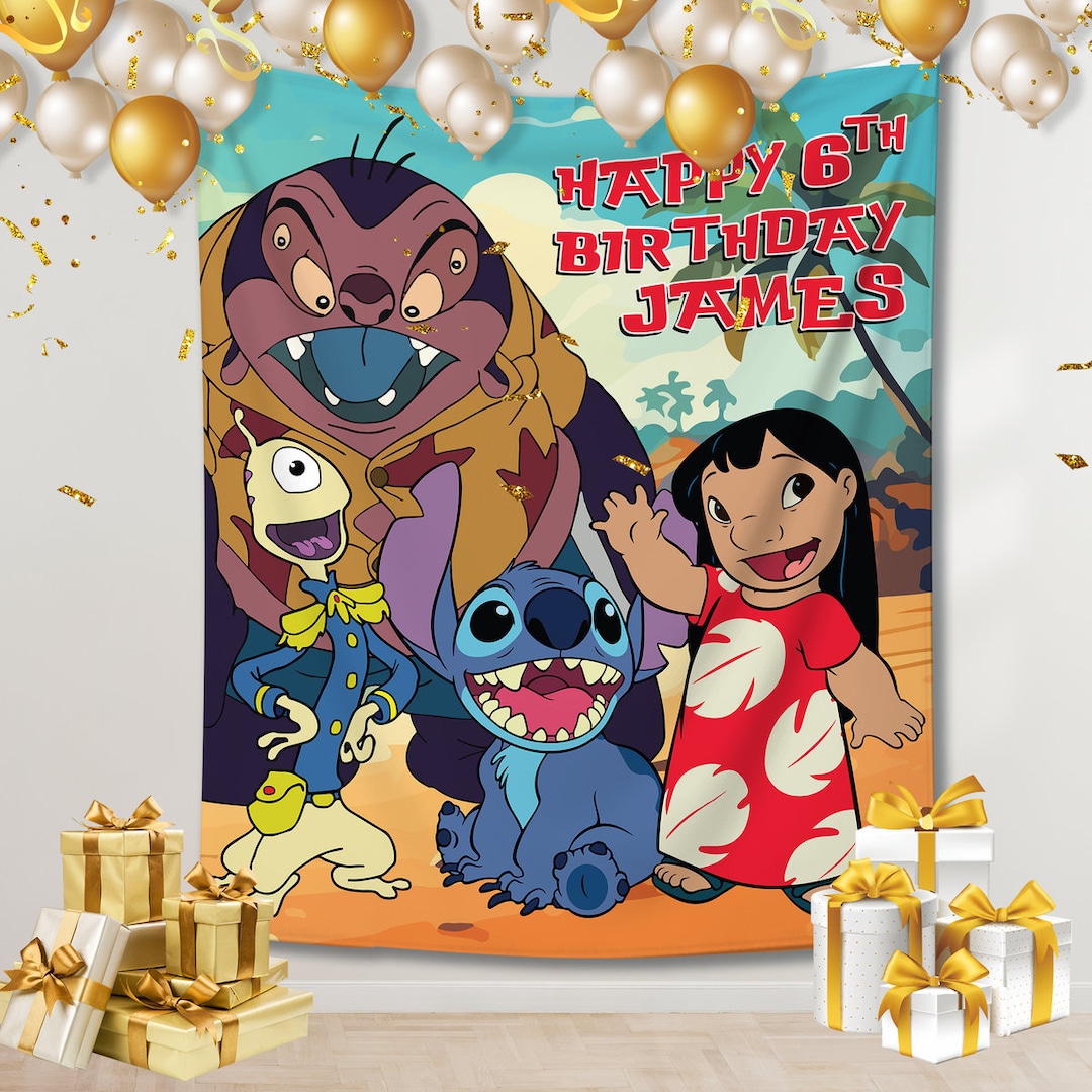 Stitch Birthday Backdrop, Disney Lilo and Stitch Movie Birthday Banner ...
