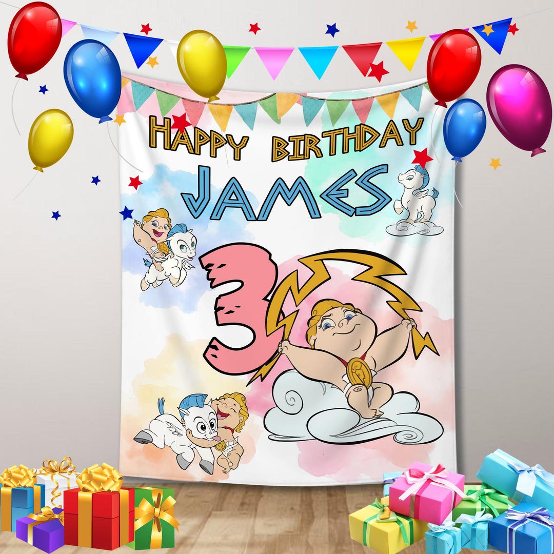 Disney Baby Hercules Birthday Banner, Baby Pegasus Custom Backdrop ...