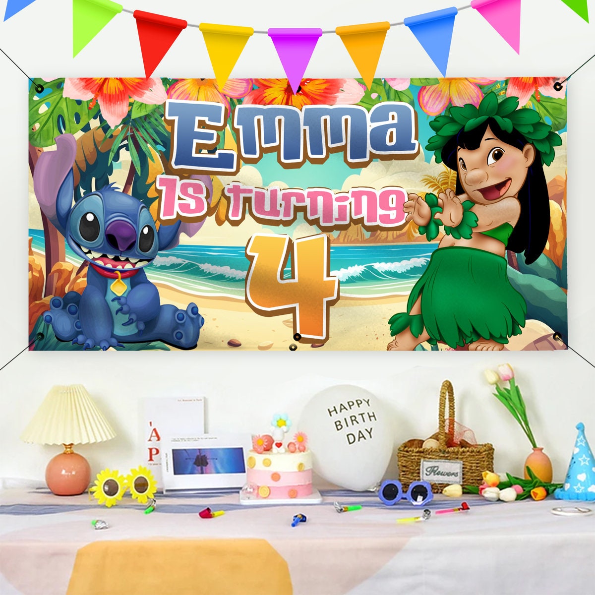 Lilo & Stitch Birthday Backdrop: Customizable Party Decoration - Etsy