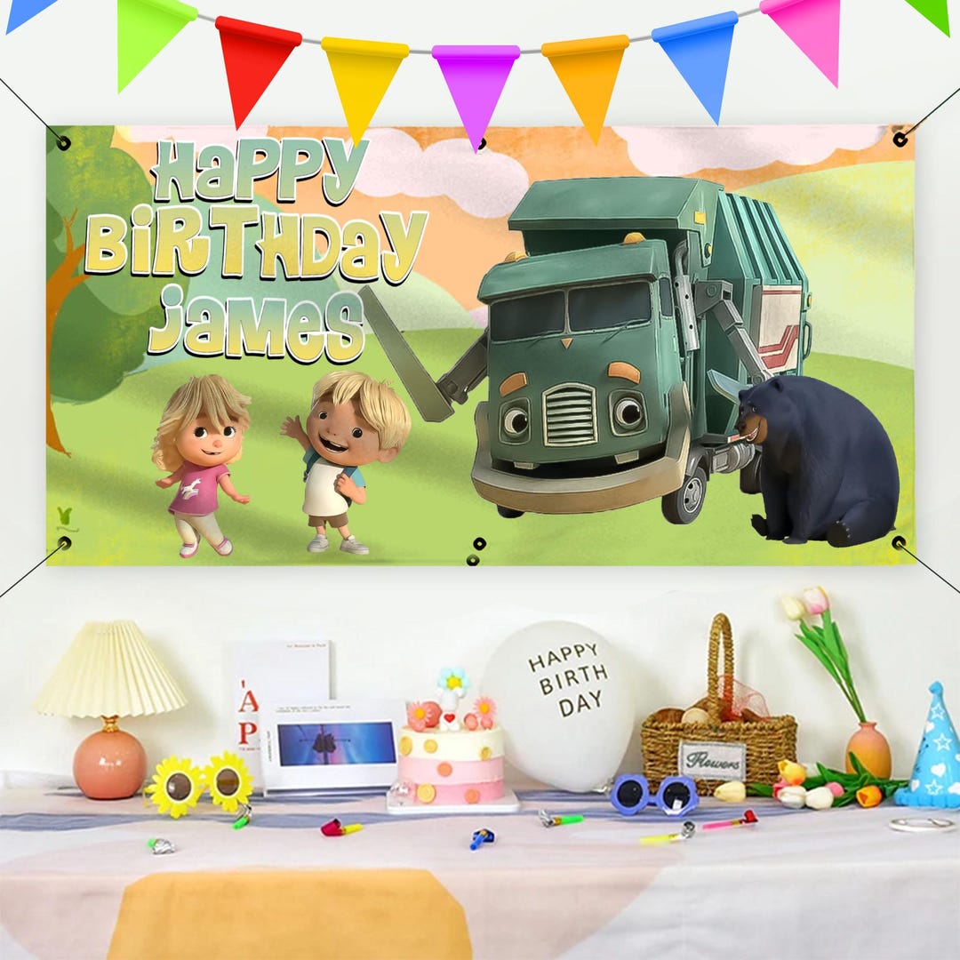 Trash Truck Birthday Party Backdrop, Trash Truck Birthday Party ...