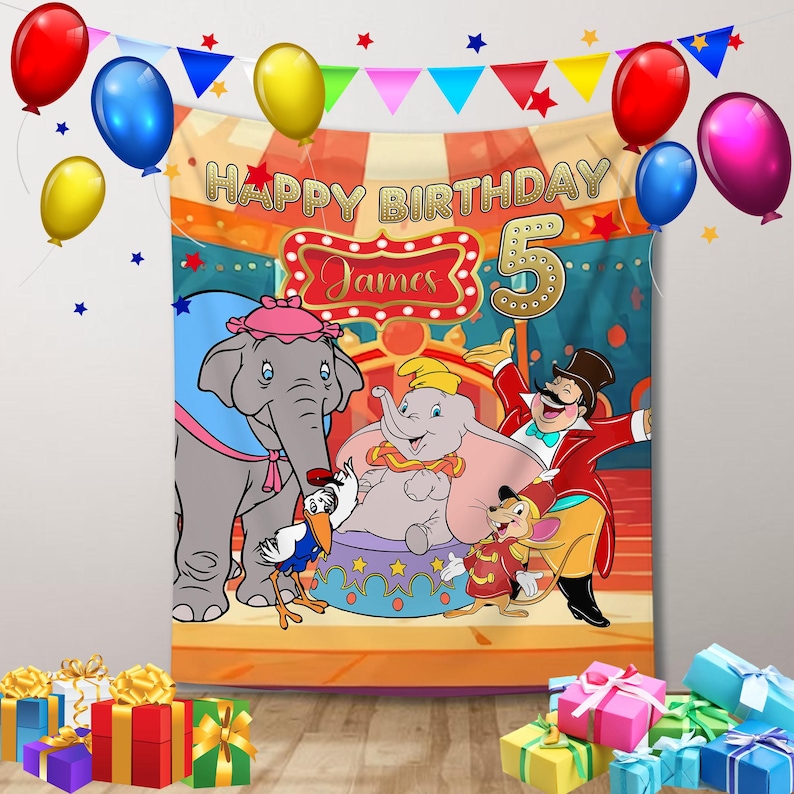 Personalized Dumbo Birthday Backdrop: Polyester or Vinyl - Etsy Canada