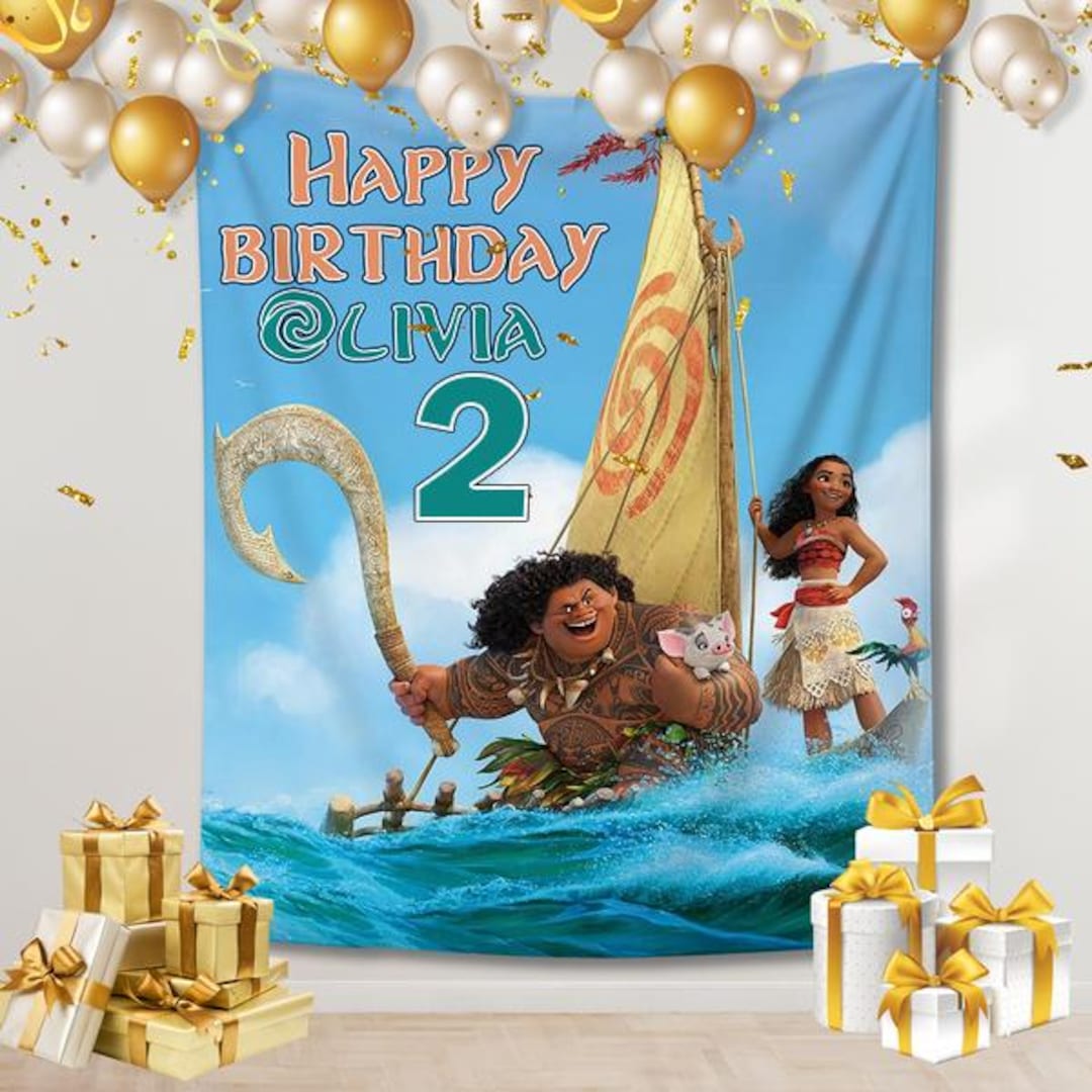 Personalized Moana Birthday Backdrop, Moana Birthday Banner, Custom ...