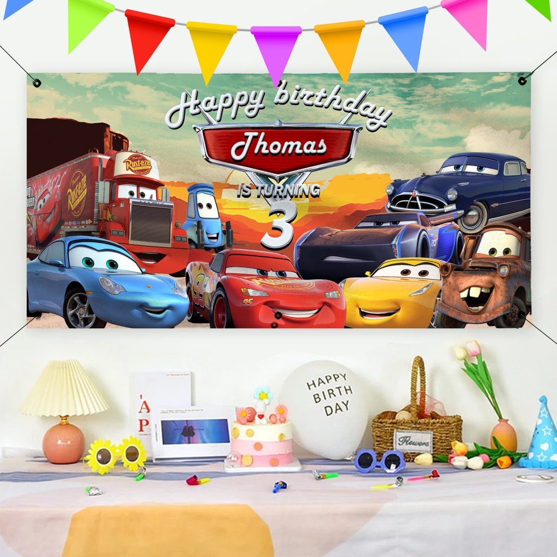 Cars Birthday Backdrop, Cars Birthday Banner, Cars Birthday Decoration ...