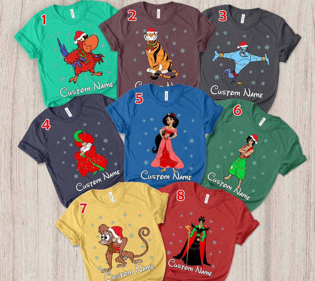 Disney Aladdin Characters Christmas Lights Shirt, Santa Genie Jasmine ...