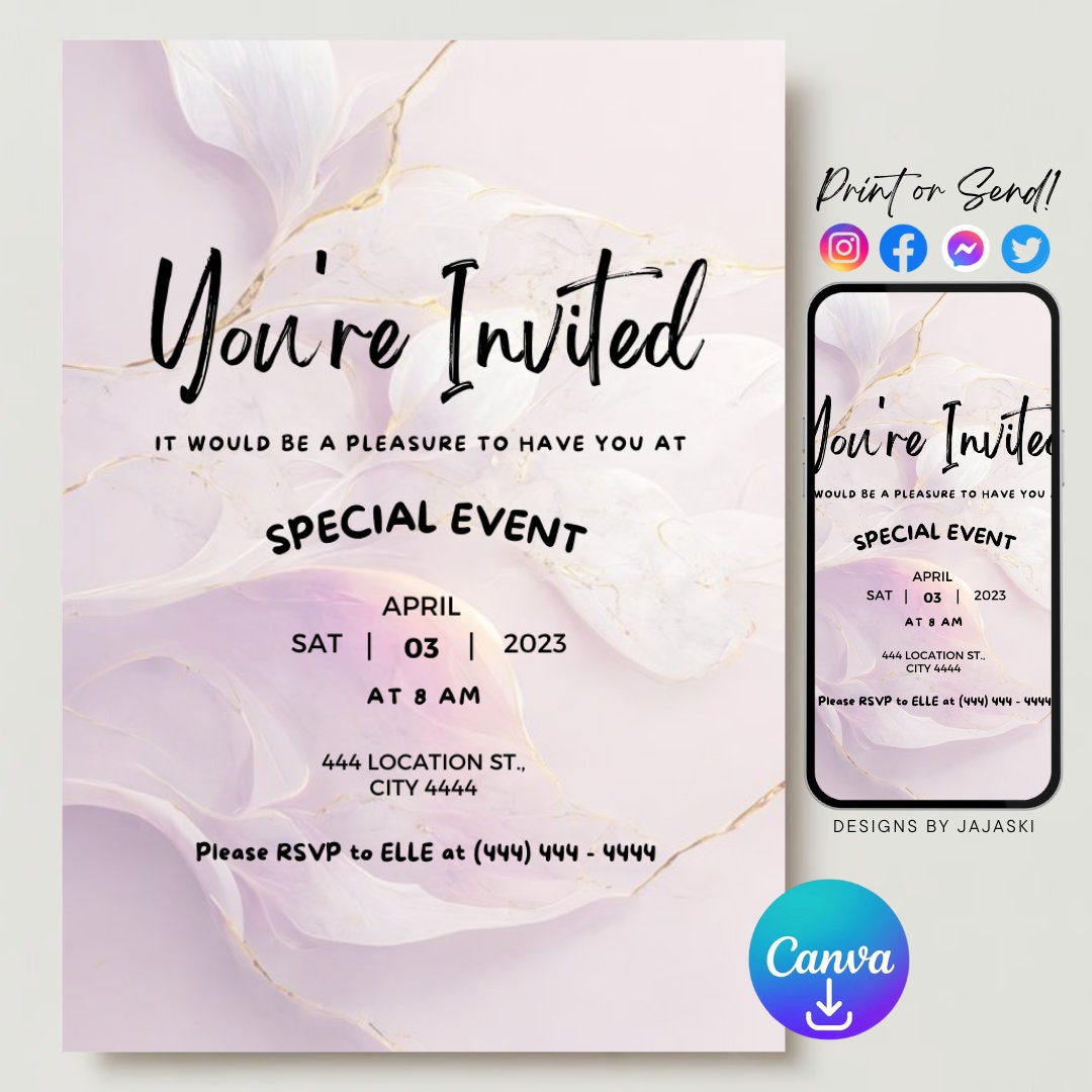 Floral Marble Birthday Invitation, Aesthetic Birthday, Birthday Party ...