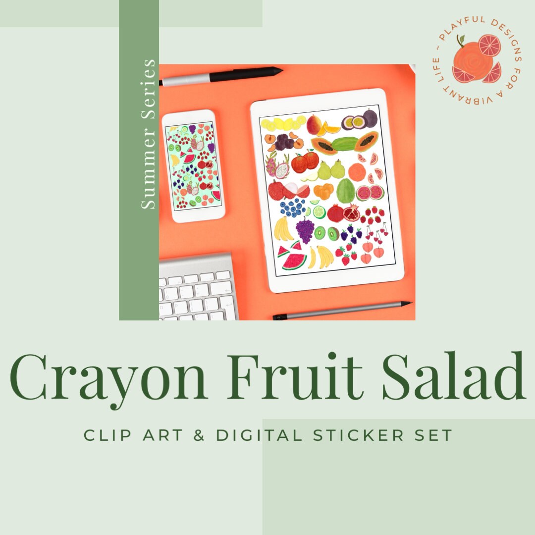 Crayon Fruit Salad Clip Art/digital Sticker Set - Etsy