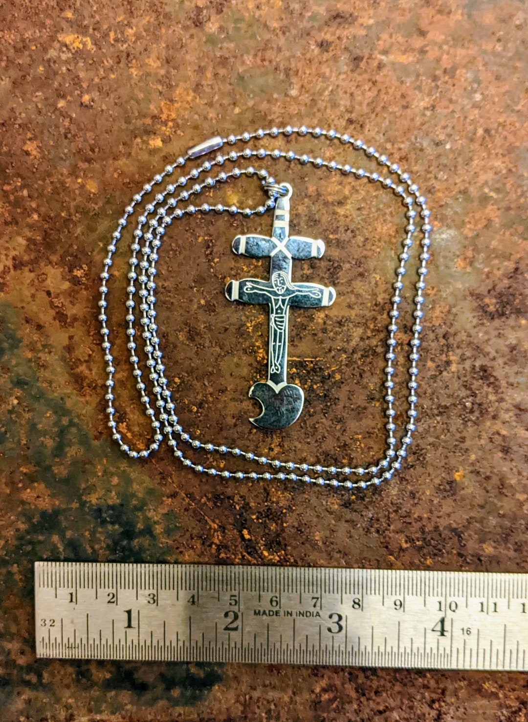 Pueblo Crucifix Etched in Stainless Steel With Chain I Southwest I ...