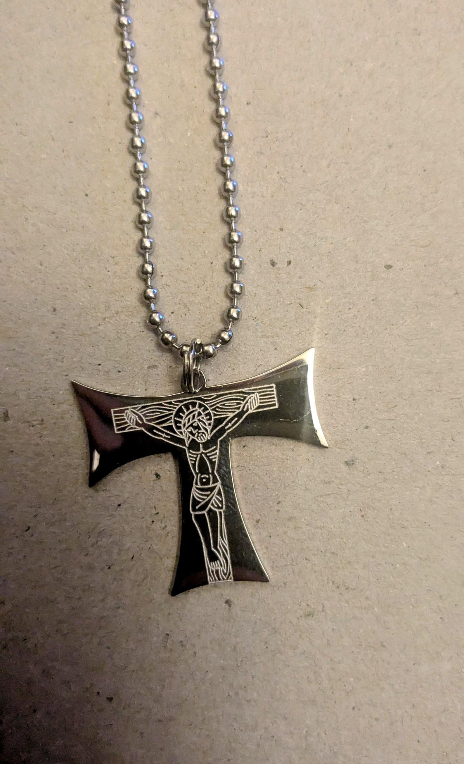 Medieval Franciscan Tau Crucifix Etched in Stainless Steel W/ Chain I ...