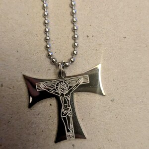 Medieval Franciscan Tau Crucifix Etched in Stainless Steel W/ Chain I ...