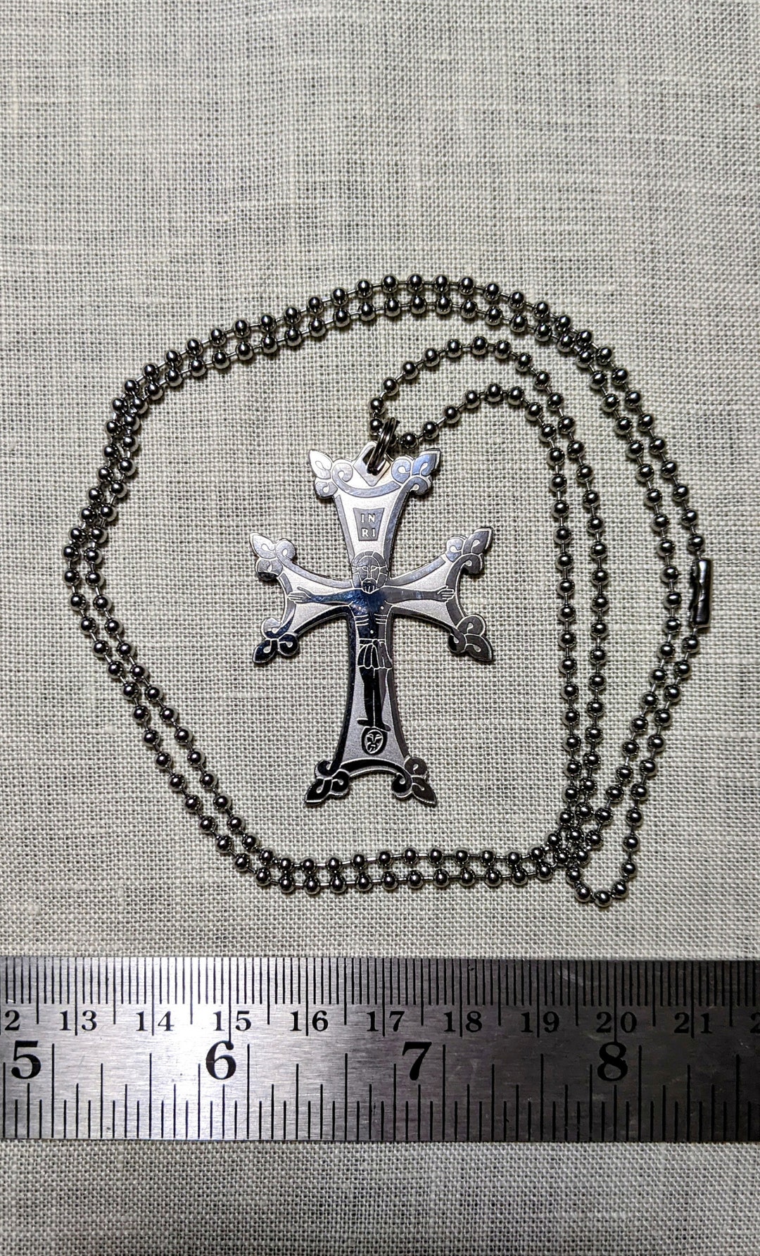 Armenian Khachkar Crucifix Etched in Stainless Steel W/ Chain I ...