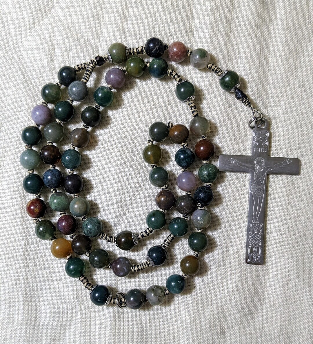 St Francis Catholic Rosary With Indian Agate Beads I Unique Crucifix ...