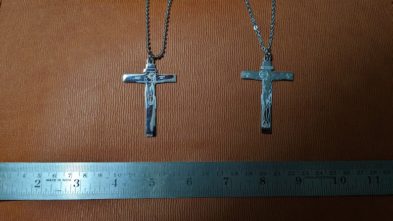 Saxon Psalter Crucifix in Stainless Steel With Chain I Medieval ...