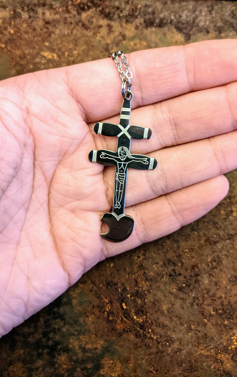 Pueblo Crucifix Etched in Stainless Steel With Chain I Southwest I ...