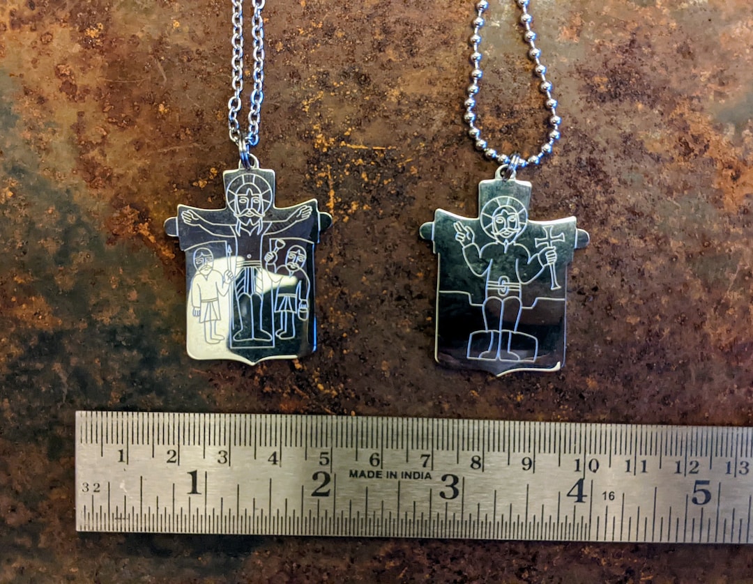 Anglo-saxon Crucifix Etched in Stainless Steel With Chain I Unique ...