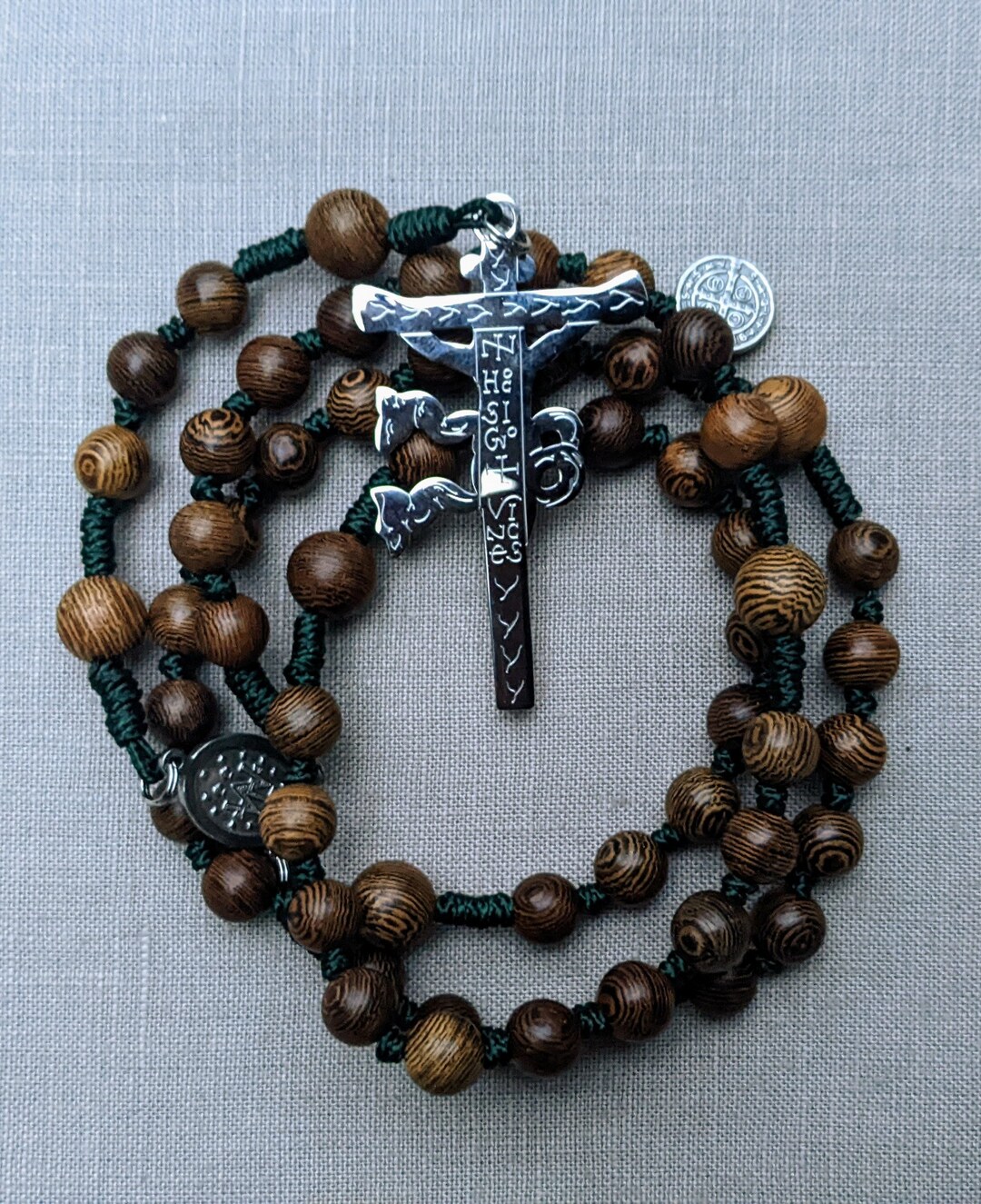 Christian Armour Catholic Rosary, W/ Hardwood Beads, a Miraculous Medal ...