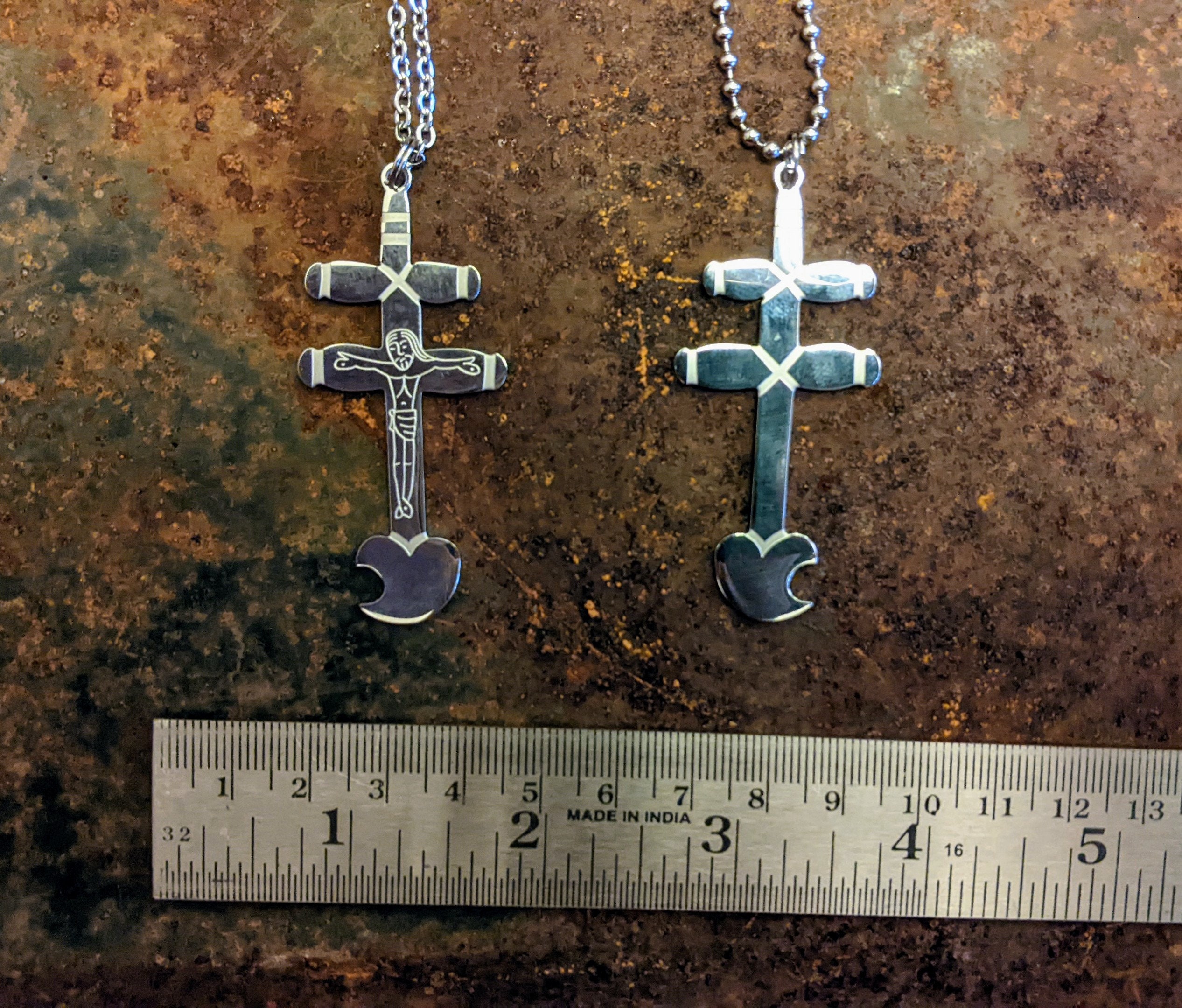 Pueblo Crucifix Etched in Stainless Steel With Chain I Southwest I ...