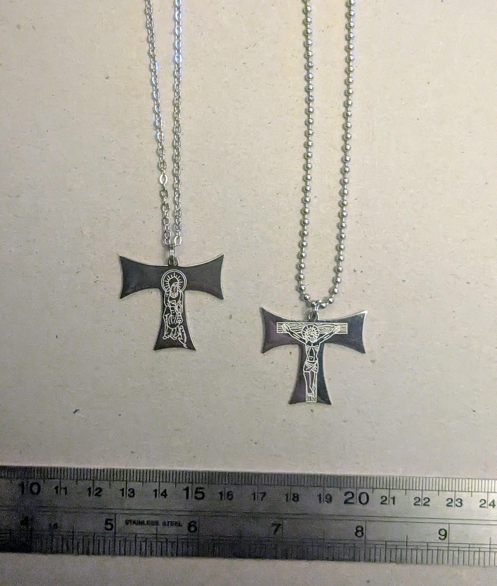 Medieval Franciscan Tau Crucifix Etched in Stainless Steel W/ Chain I ...