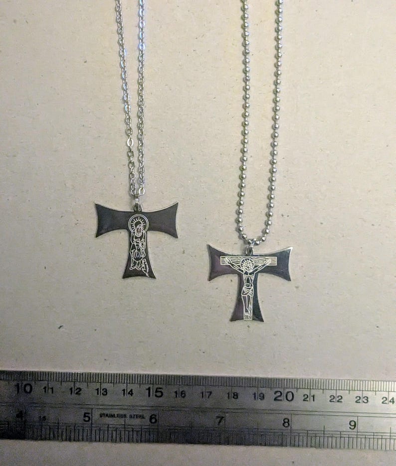 Medieval Franciscan Tau Crucifix Etched in Stainless Steel W/ Chain I ...