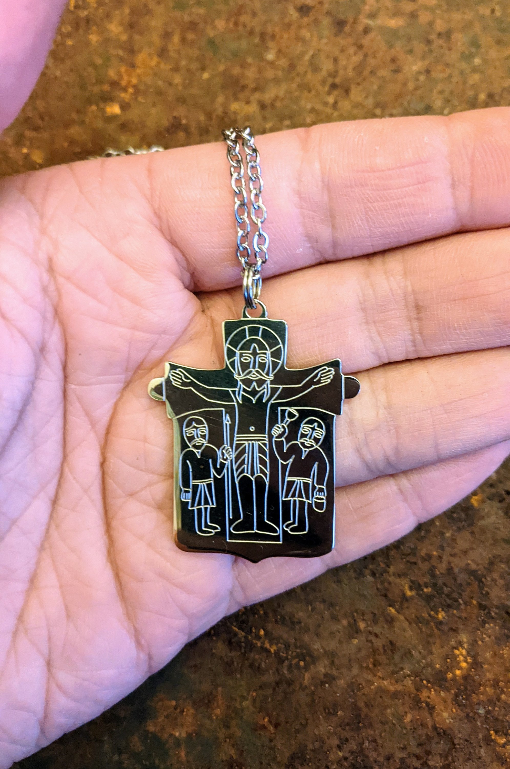 Anglo-saxon Crucifix Etched in Stainless Steel With Chain I - Etsy UK