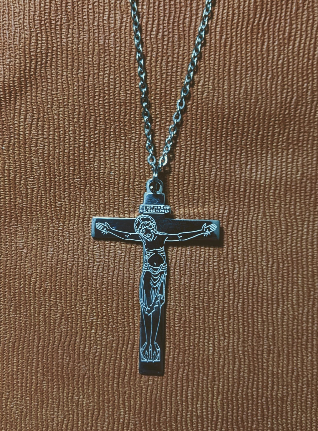 Saxon Psalter Crucifix in Stainless Steel With Chain I Medieval ...