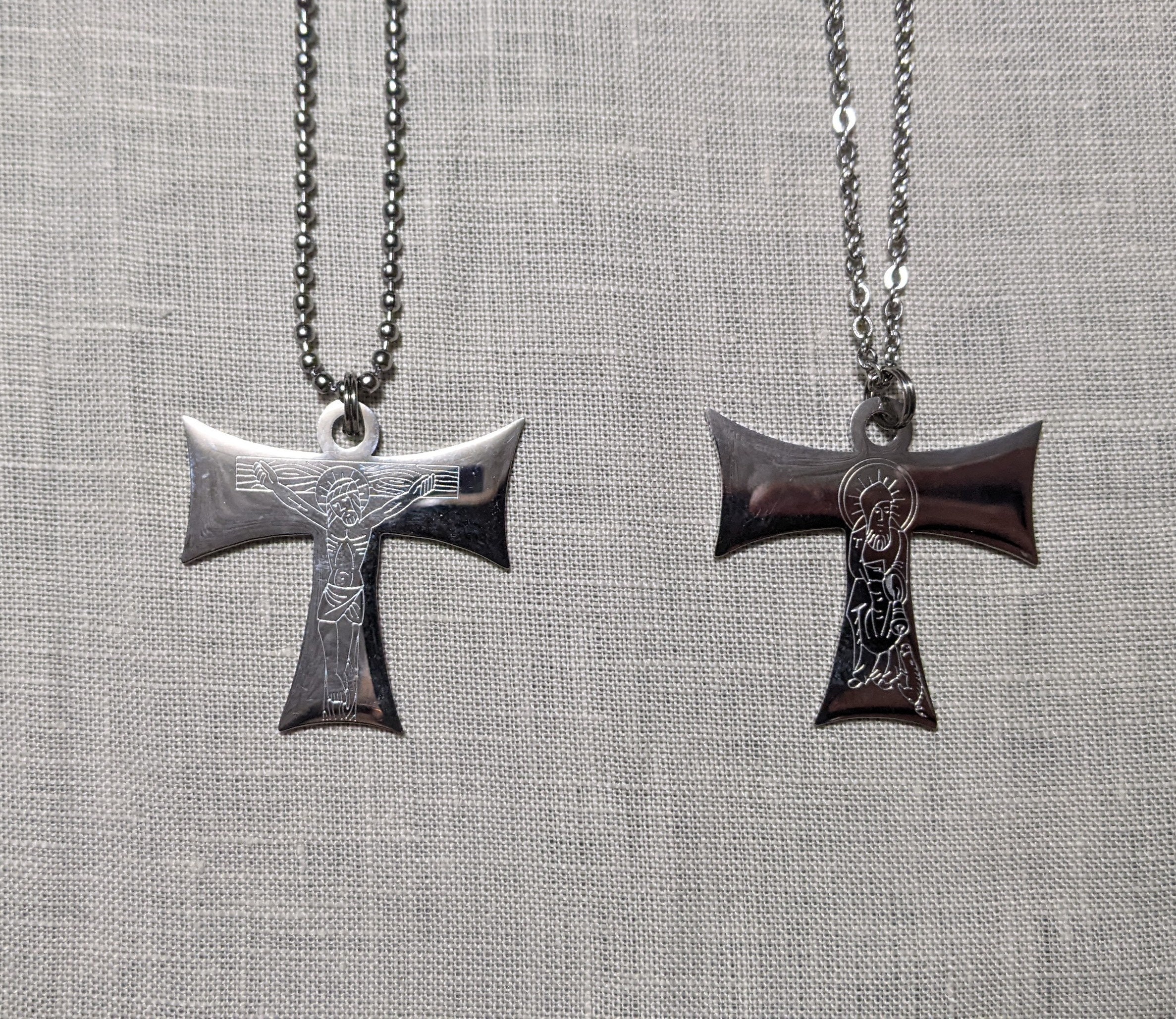 Medieval Franciscan Tau Crucifix Etched in Stainless Steel W/ Chain I ...